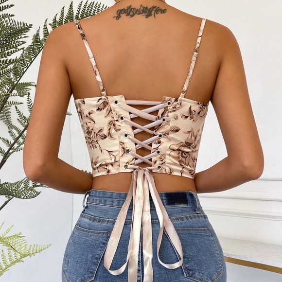 BellanBlue | Tops | Boho Floral Print Lace Up Cami Corset Cropped Top ...